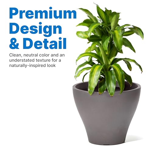 Step2 Fernway Round Planter, Large Planters for Outdoor Plants, Gardening and Flower Pot for Patio or Porch, Efficient Drainage, Durable Plastic, Dark Cedar, 2-Pack