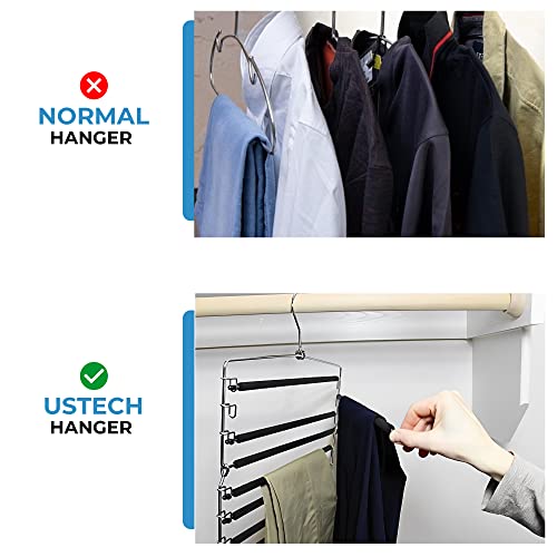 USTECH Metal Space Saving Hangers for Closet Organization | Heavy Duty Foam Padding, Non-Slip & Removable Trouser Bar for Convenient Functionality | Folding Mechanism for Easy Storage | Pack of 2