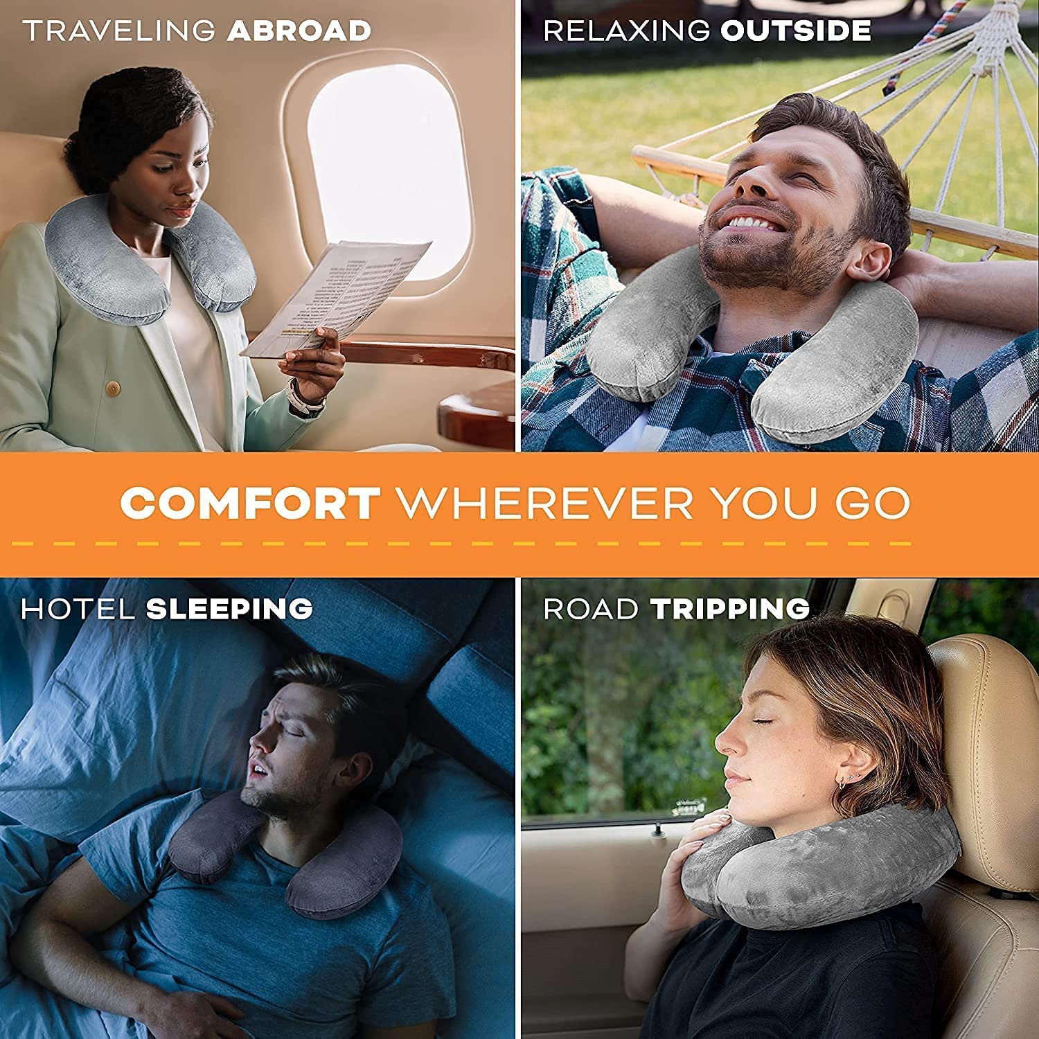 SATTVA Travel Neck Pillow in Memory Foam Luxury Travel Neck Support Rest Pillow | Neck Pain 100% Pure Memory Foam Soft Comfort & Support Pillow for Airplane/Car/Office&Home Rest Use (Light Grey)