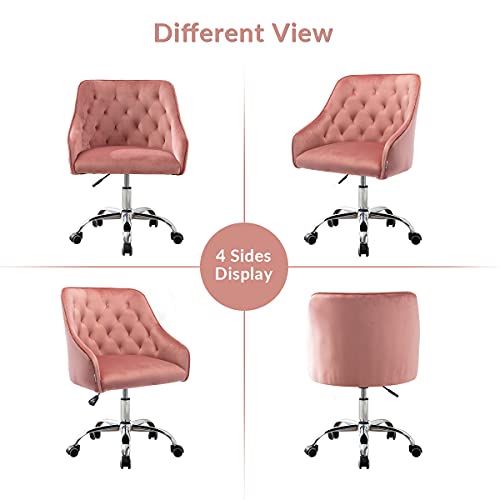 Recaceik Home Office Desk Chairs, Adjustable Swivel Ergonomic Office Chair, Soft Velvet Computer Desk Task Chairs for Home Office, Bedroom, Living Room, Study, Light Pink