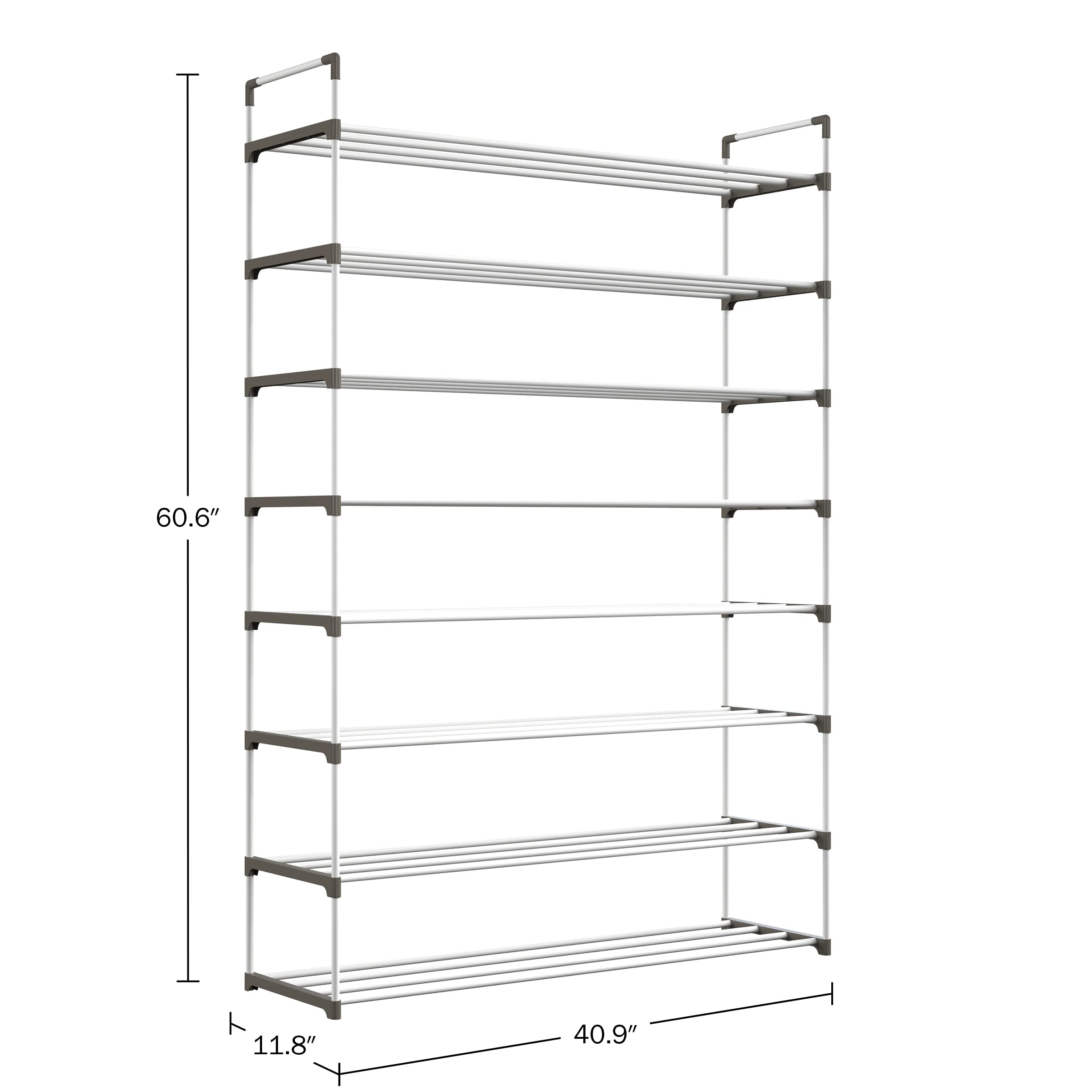 Home-Complete Shoe Rack - 8-Tier Shoe Organizer for Closet, Bathroom, Entryway - Shelf Holds 40 Pairs Sneakers, Heels, Boots (White)