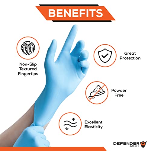 Defender Safety - Nitrile Powder-Free Disposable Medical Examination Gloves (Blue) (Medium)