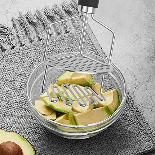 KUFUNG Potato Masher Stainless Steel, Potato Smasher Metal Wire Utensil for Best Mash for Bean, Avocado, Egg, Mini Mashed Potatoe, Banana & Other Food (2-Layers (Round holes 2), Silver)