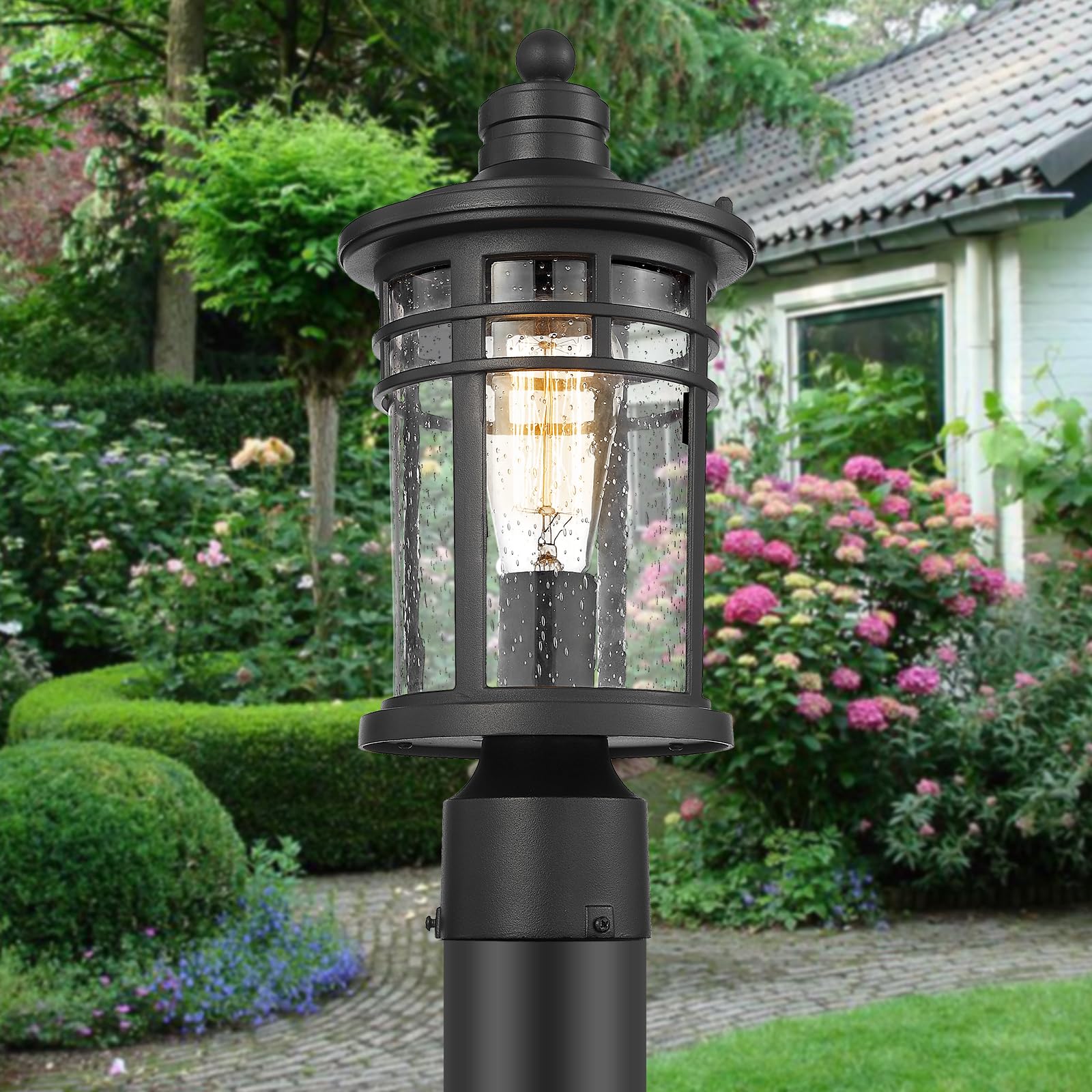 Darkaway Outdoor Post Lights Lamp Posts Outdoor Lighting, Waterproof Aluminum Post Lights Outdoor Light Fixtures with Glass, Light Posts for Outside Patio Yard (1 Pack, Black)