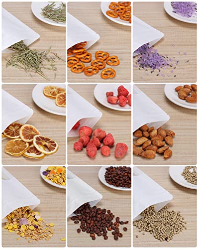 Larzack 100pcs Kraft Bags with Window 3.5x5.5 Inches White Reusable Sealable Zip Lock Food Storage Stand up Paper Pouches for Home or Business