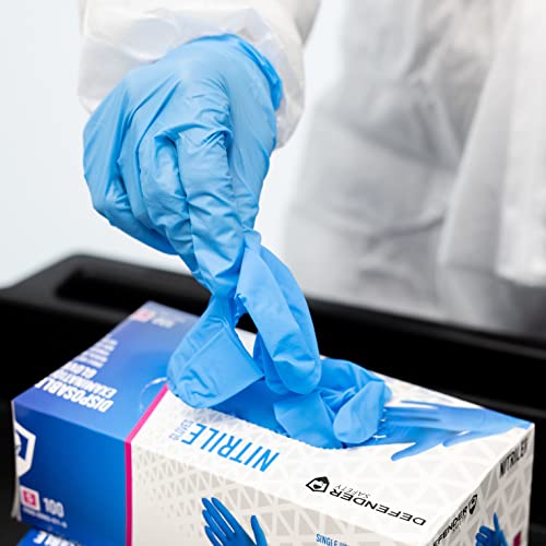 Defender Safety - Nitrile Powder-Free Disposable Medical Examination Gloves (Blue) (Medium)