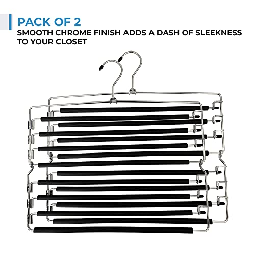 USTECH Metal Space Saving Hangers for Closet Organization | Heavy Duty Foam Padding, Non-Slip & Removable Trouser Bar for Convenient Functionality | Folding Mechanism for Easy Storage | Pack of 2
