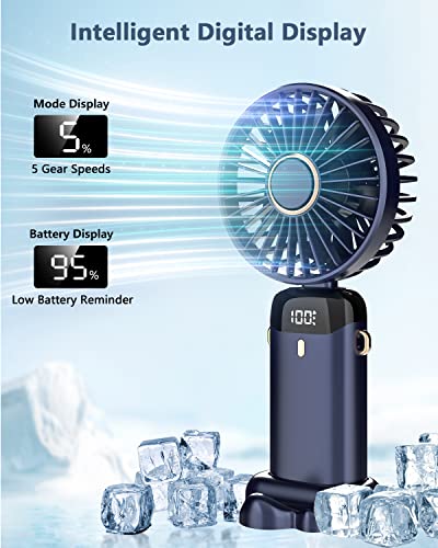 JANREAY Mini Handheld Fan, USB Desk Fan, Small Personal Portable Table Fan 5 Speed with USB Rechargeable Battery Operated Cooling Folding Electric Fan for Travel Office Room Household (Blue)…