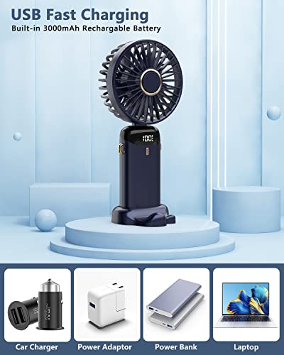 JANREAY Mini Handheld Fan, USB Desk Fan, Small Personal Portable Table Fan 5 Speed with USB Rechargeable Battery Operated Cooling Folding Electric Fan for Travel Office Room Household (Blue)…
