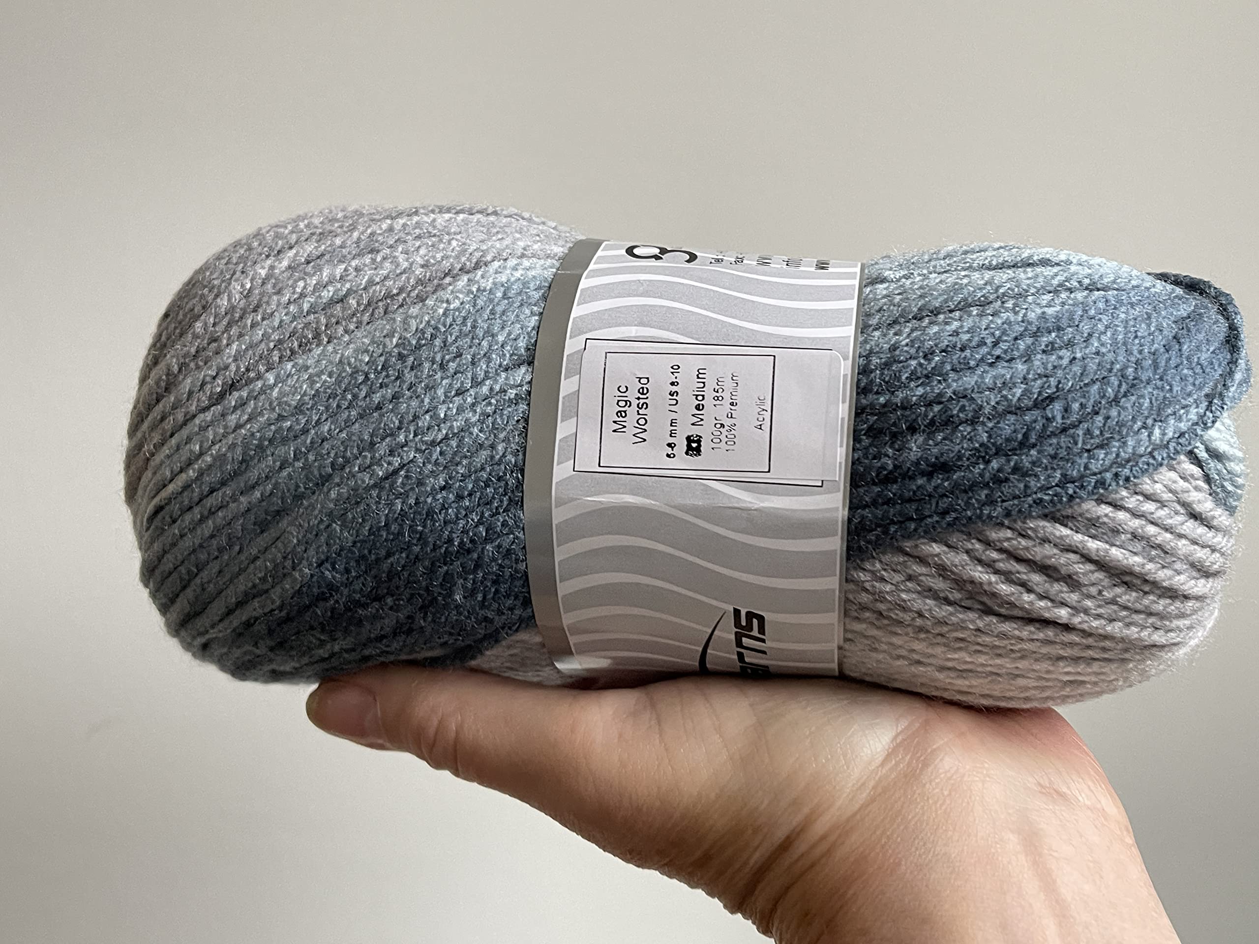 Magic Worsted Yarn - Grey, Slate, Blue Self-Striping Acrylic, Worsted Weight 202 Yards (185 Meters) 3.53 Ounces (100 Grams)