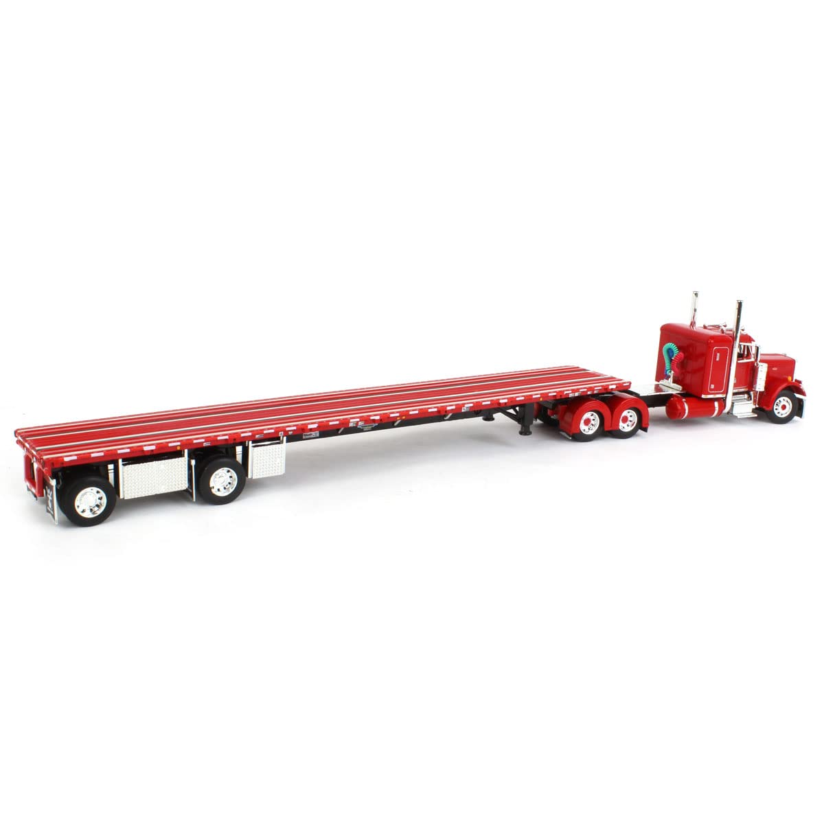 DCP 1/64 Red Peterbilt 359 w/ 63" Flattop Sleeper & 53' Wilson Roadbrute Flatbed Trailer 60-1539