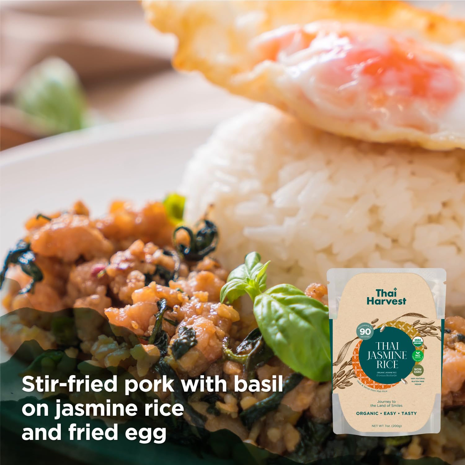 THAI HARVEST 100% USDA Organic Jasmine Rice 7 Ounce (Pack of 8) Microwaveable 90 Seconds Ready to Eat Instant Jasmine Rice for Quick Dinner Meals Zero Preservatives Gluten Free