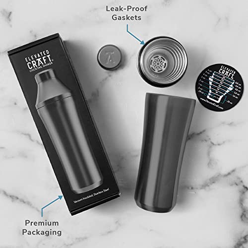 Elevated Craft Hybrid Cocktail Shaker - Premium Vacuum Insulated Stainless Steel Gunmetal Cocktail Shaker - Innovative Measuring System - Martini Shaker for the Home Bartender - 28oz Total Volume