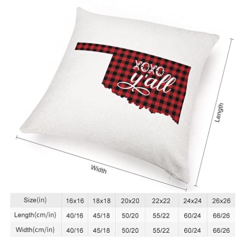 Red Black Buffalo Plaid Oklahoma State Map Throw Pillow Covers Love Pillow Case Home State Cushion Cover Going Away Gift Valentine's Day Decor Square Pillowcase Valentines Day Gift 24"x24"