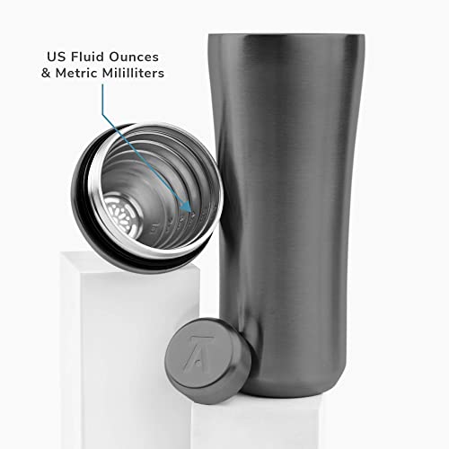 Elevated Craft Hybrid Cocktail Shaker - Premium Vacuum Insulated Stainless Steel Gunmetal Cocktail Shaker - Innovative Measuring System - Martini Shaker for the Home Bartender - 28oz Total Volume
