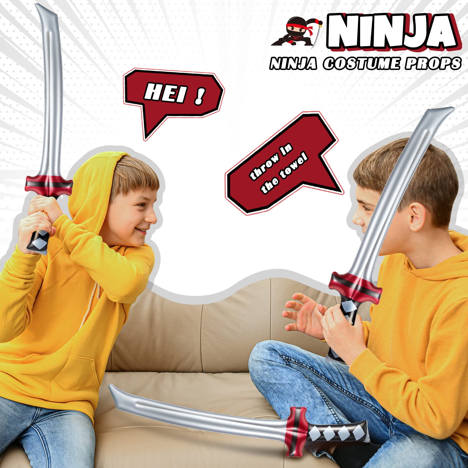 Deekin 24 Pcs Inflatable Ninja Samurai Sword Inflatable Ninja Swords Inflated Katana Sword Toy Blow up Samurai Sword Toy Costume Accessories for Girls and Boys Birthday Ninja Theme Party