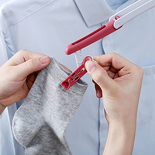 2 Pieces Travel Hangers Portable Travel Hanger Folding Clothes Hanger Travel Clothes Hanger Portable Folding Clothes Hanger Foldable Clothes Drying Rack with Clips(Blue, Red)