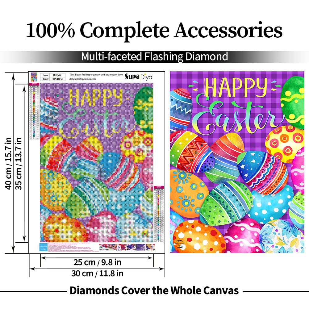 SupaDiya Easter Eggs Diamond Painting Kits for Adults Beginner, Full Drill Round Diamond Dots DIY 5D Diamond Art Kits, Paint by Numbers Adults Gem Art Painting Kit for Home Wall Decor (12x16 inch)