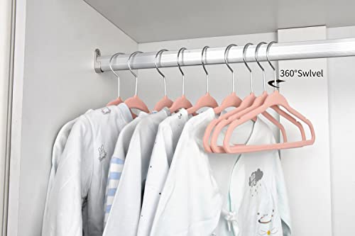 MangoKit 15 Pack Baby Velvet Clothes Hanger,Ultra-Thin Space-Saving Nursery Hangers,Non-Slip Toddler Hangers with Swivel Hook,Notched Shoulder Design(Pink)