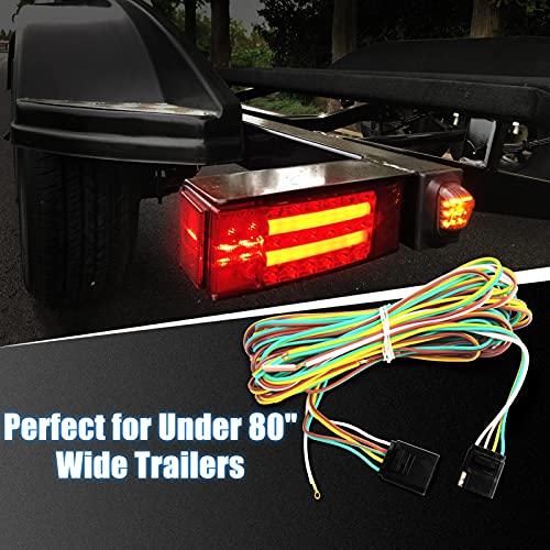 LiLoom 36ft 4 Wire Trailer Light Wiring Harness Extension, Kit 4-Way Plug 4 Pin 28' Male & 8' Female with White Ground Wire Extension & Wishbone-Style Wiring Harness for Utility Boat Trailer Lights