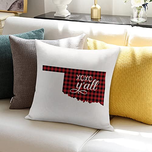 Red Black Buffalo Plaid Oklahoma State Map Throw Pillow Covers Love Pillow Case Home State Cushion Cover Going Away Gift Valentine's Day Decor Square Pillowcase Valentines Day Gift 24"x24"