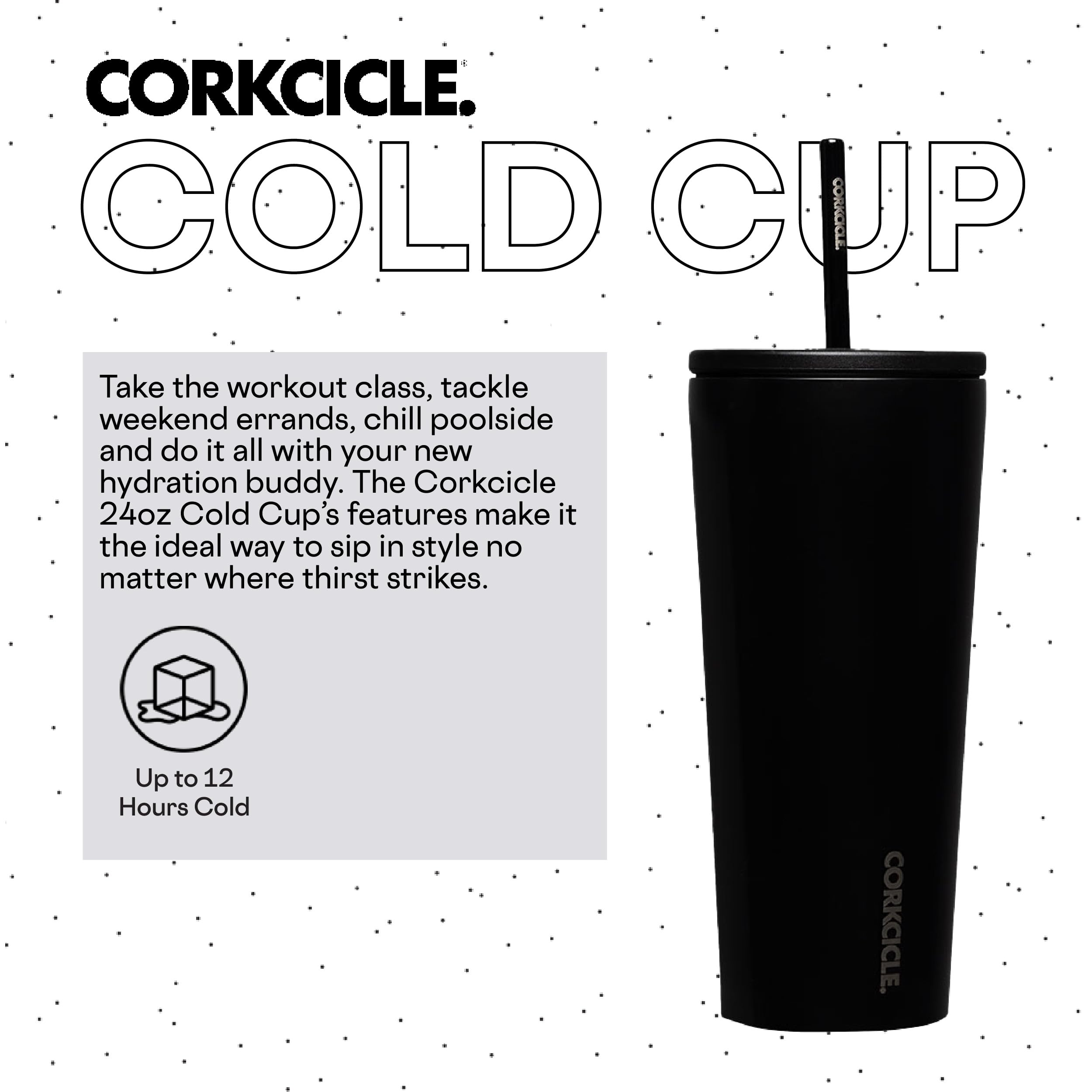 Corkcicle Cold Cup Insulated Tumbler with Lid and Straw, Matte Black, 24 oz – Reusable Water Bottle Keeps Beverages Cold for 12hrs, Hot 5hrs – Cupholder Friendly Tumbler, Lid for Flexible Sipping