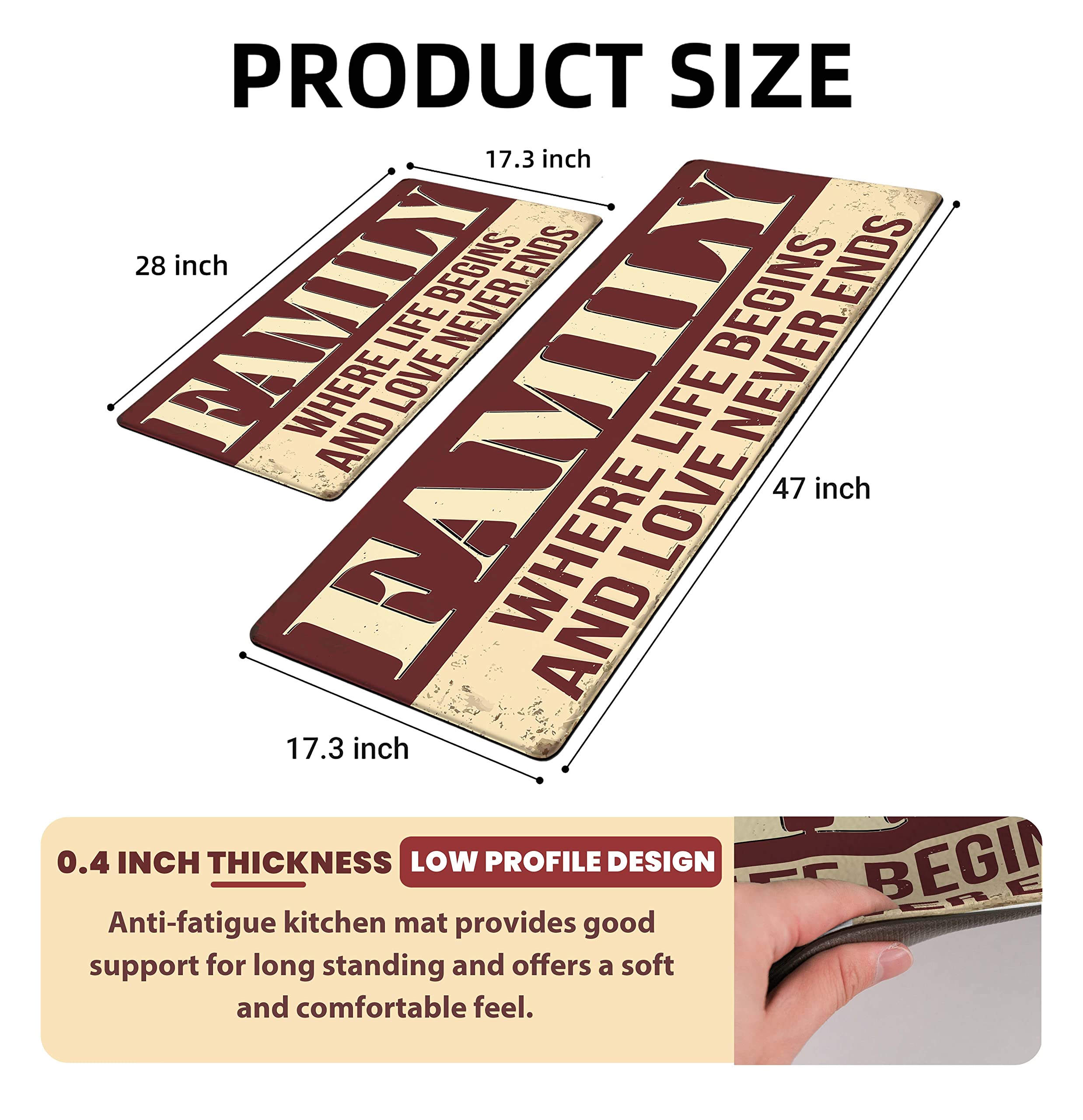Anti Fatigue Red Kitchen Mats Sets 2 Piece Kitchen Quote Standing Rugs Farmhouse Cushioned Memory Foam Kitchen Floor Mats Non Skid Washable Kitchen Rugs for Sink Laundry Room,17.3x28+17.3x47 Inch