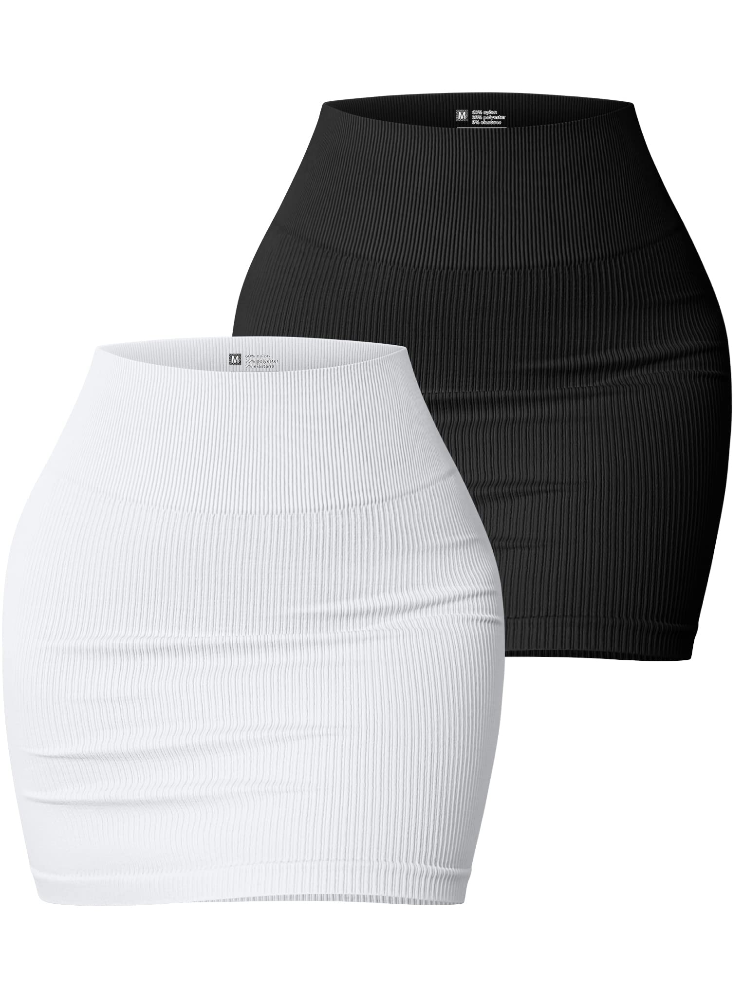 OQQ Women's 2 Piece Basic Versatile Stretchy Ribbed Casual High Waist Mini Skirt, Black White1, Medium