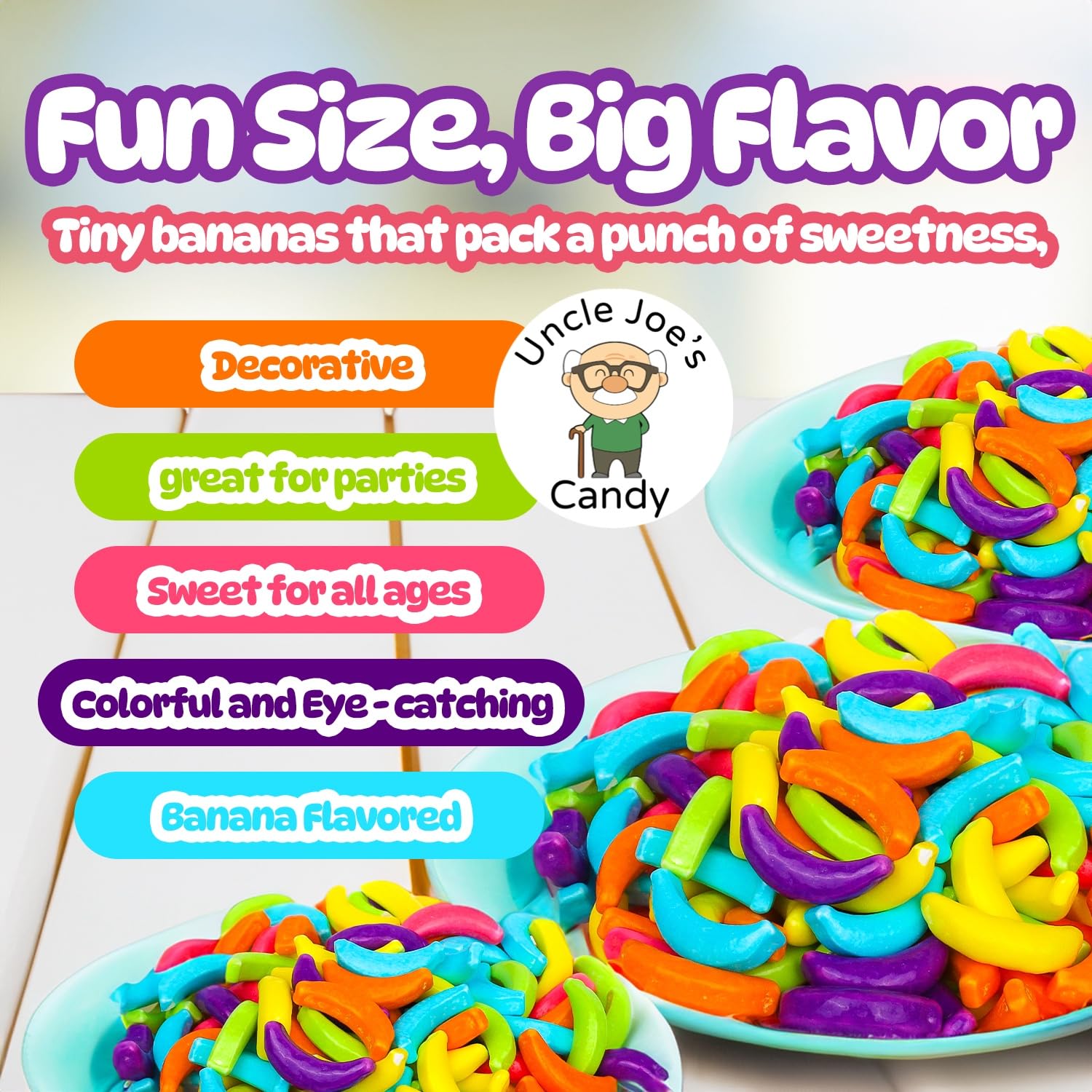 Uncle Joes Hard Banana Runts Candy, Bulk Pack in Resealable Bag, 2 lb - Perfect Joy Ride Candy for Banana Candy Lovers