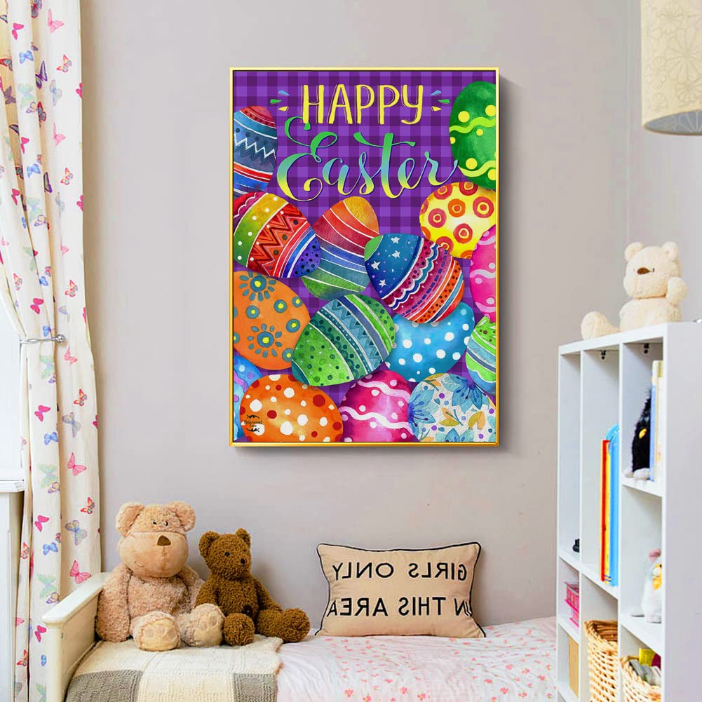 SupaDiya Easter Eggs Diamond Painting Kits for Adults Beginner, Full Drill Round Diamond Dots DIY 5D Diamond Art Kits, Paint by Numbers Adults Gem Art Painting Kit for Home Wall Decor (12x16 inch)