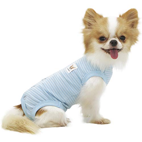 LOPHIPETS Girl Dog Shirts Recovery Suit Pajamas for Small Dog Chihuahua Yorkie Teacup Puppy Cat Clothes-Cambridge Blue Strips/S