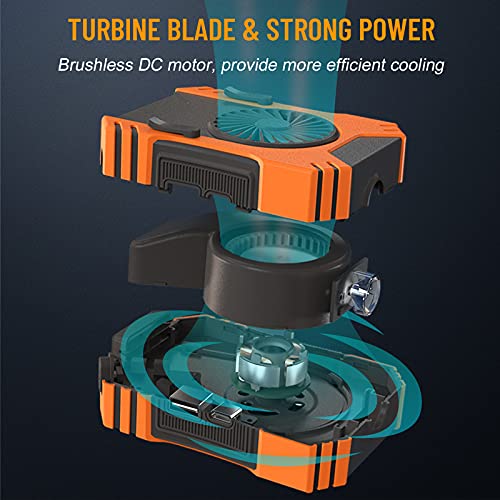beheart Waist Clip Fan, Personal Cooling Necklace Fan, 3 Speed 5000mAh Power Bank and Spotlight