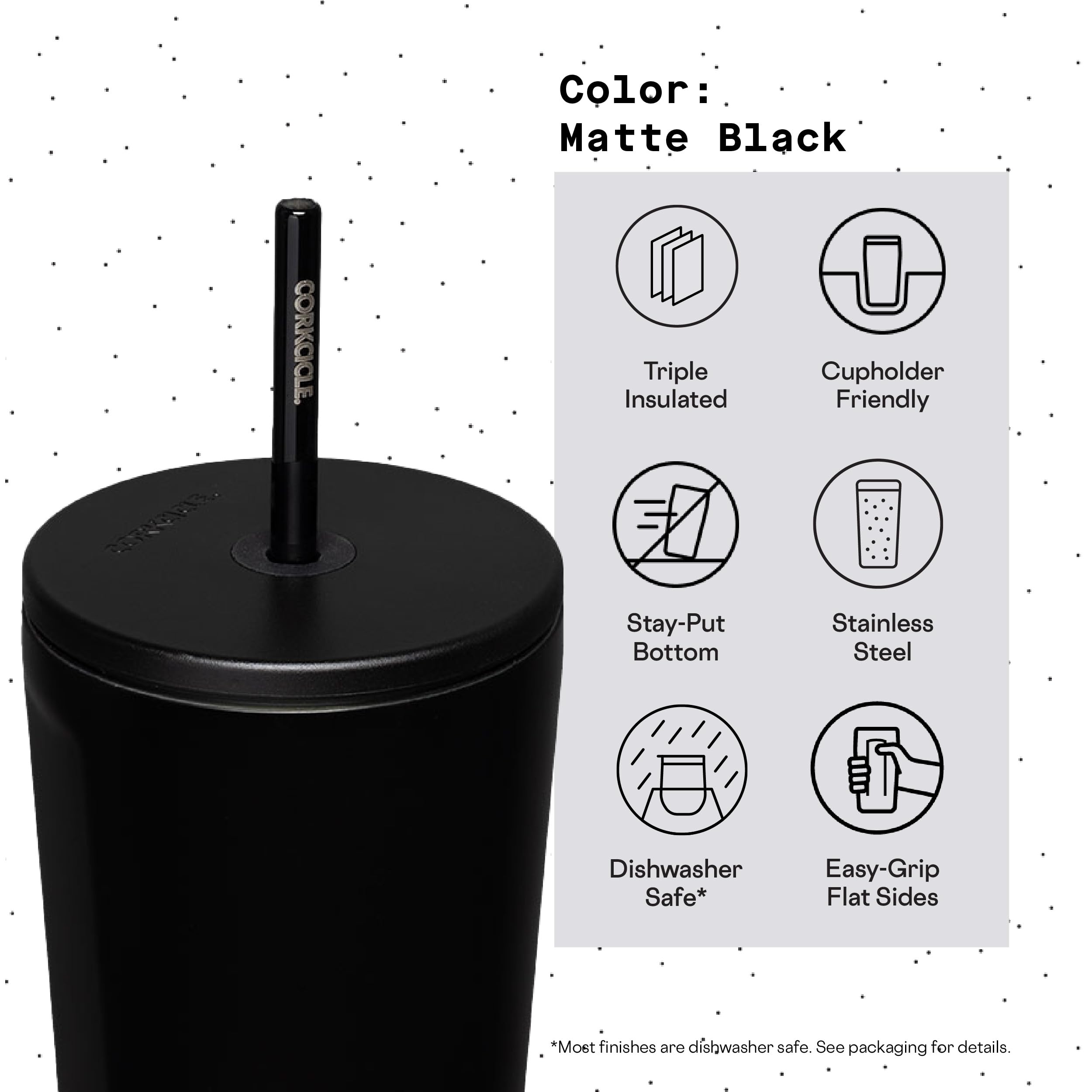 Corkcicle Cold Cup Insulated Tumbler with Lid and Straw, Matte Black, 24 oz – Reusable Water Bottle Keeps Beverages Cold for 12hrs, Hot 5hrs – Cupholder Friendly Tumbler, Lid for Flexible Sipping