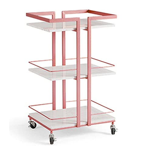 Storage Newspaper Baskets Marble Removable Golden Cart Beauty Salon Hotel Restaurant Pink Dining Cart Silent Casters for Easy Movement (Color : Pink, Size : 433376cm)