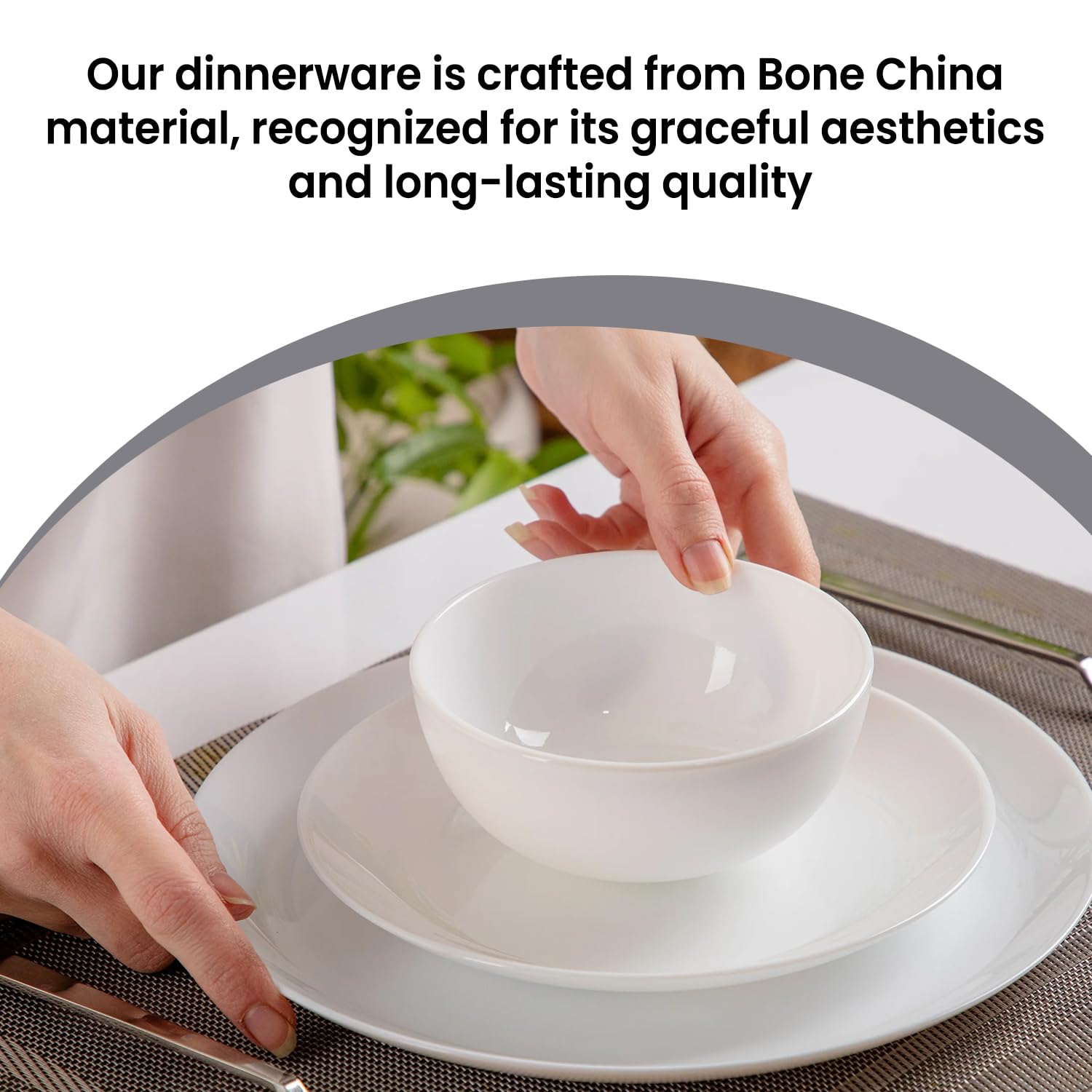 Blueniya 12 Piece Dinnerware Set, Bone China Dish, Round Kitchen, Microwave, Chip Resistant Dishwasher Safe Plates & Bowls Sets, Dinner Set W/Soup Bowls for Everday, Wedding & Thanksgiving (White)