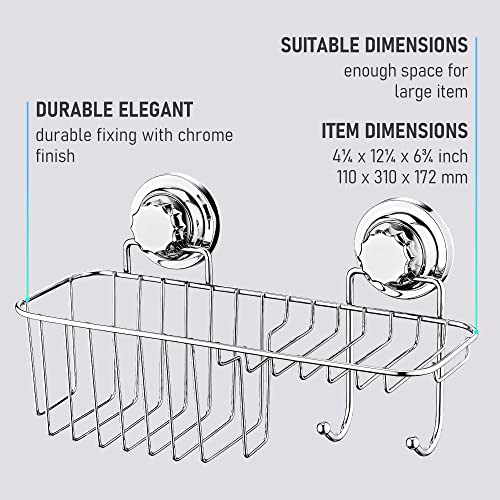 EDNA HOME Shower Organizer with Vacuum Suction Cups, Shower Caddy with 2 Levels, Rustproof Chrome Storage Basket, Bathroom Holder for Soap, Shampoo, Gel, Conditioner, Made in Europe