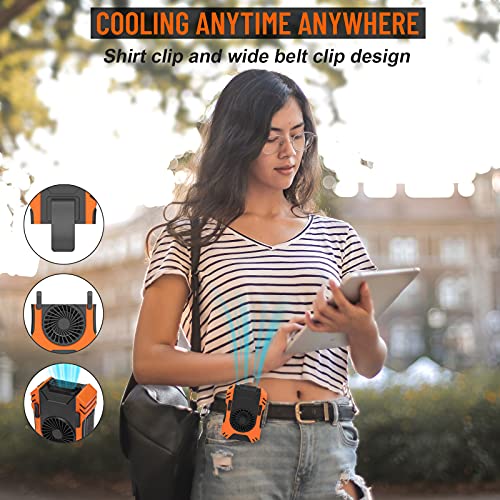 beheart Waist Clip Fan, Personal Cooling Necklace Fan, 3 Speed 5000mAh Power Bank and Spotlight