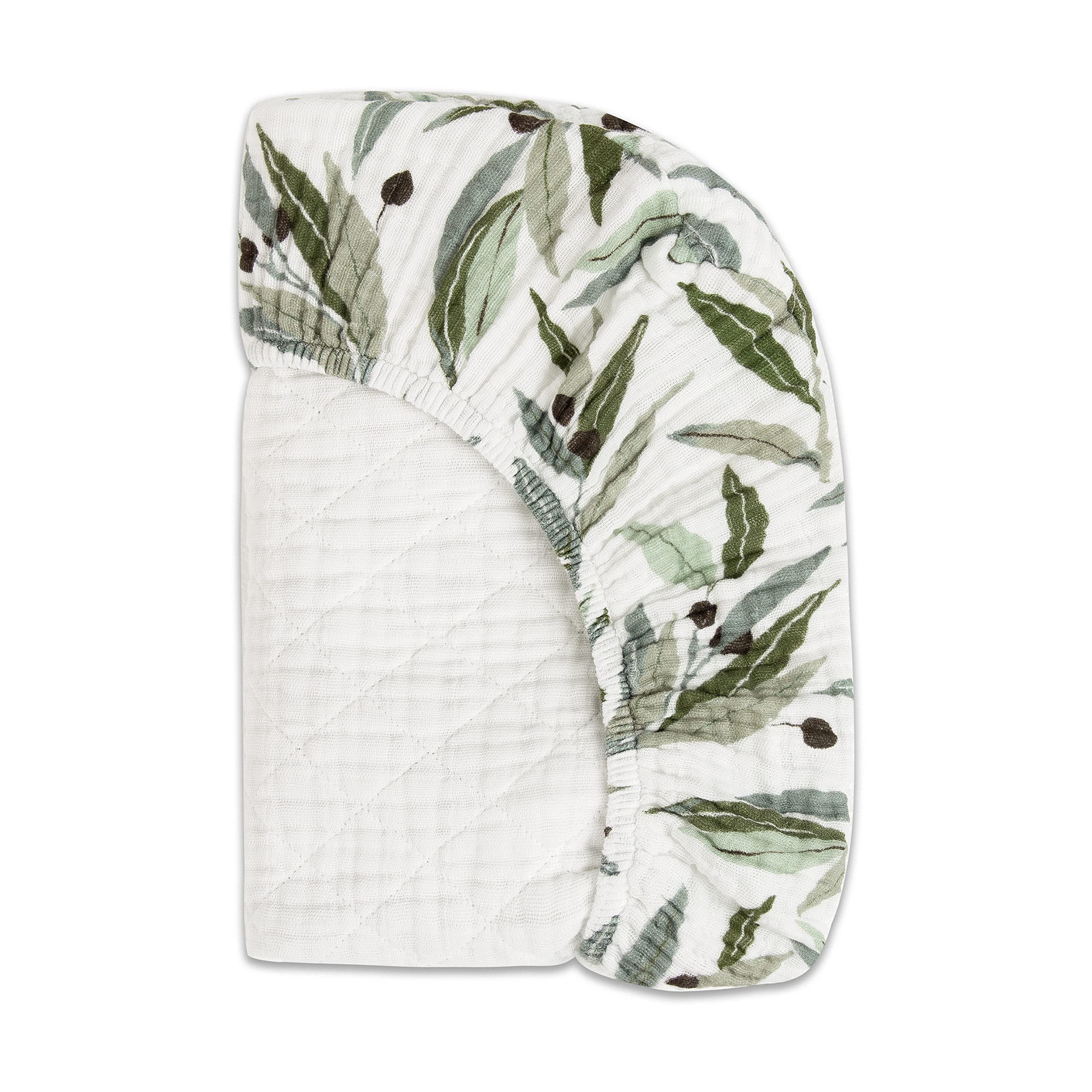 Babyletto 100% Quilted Organic Cotton Changing Pad Cover, GOTS-Certified, Fitted 360°, Ultra-Soft and Breathable Muslin - Olive Branches