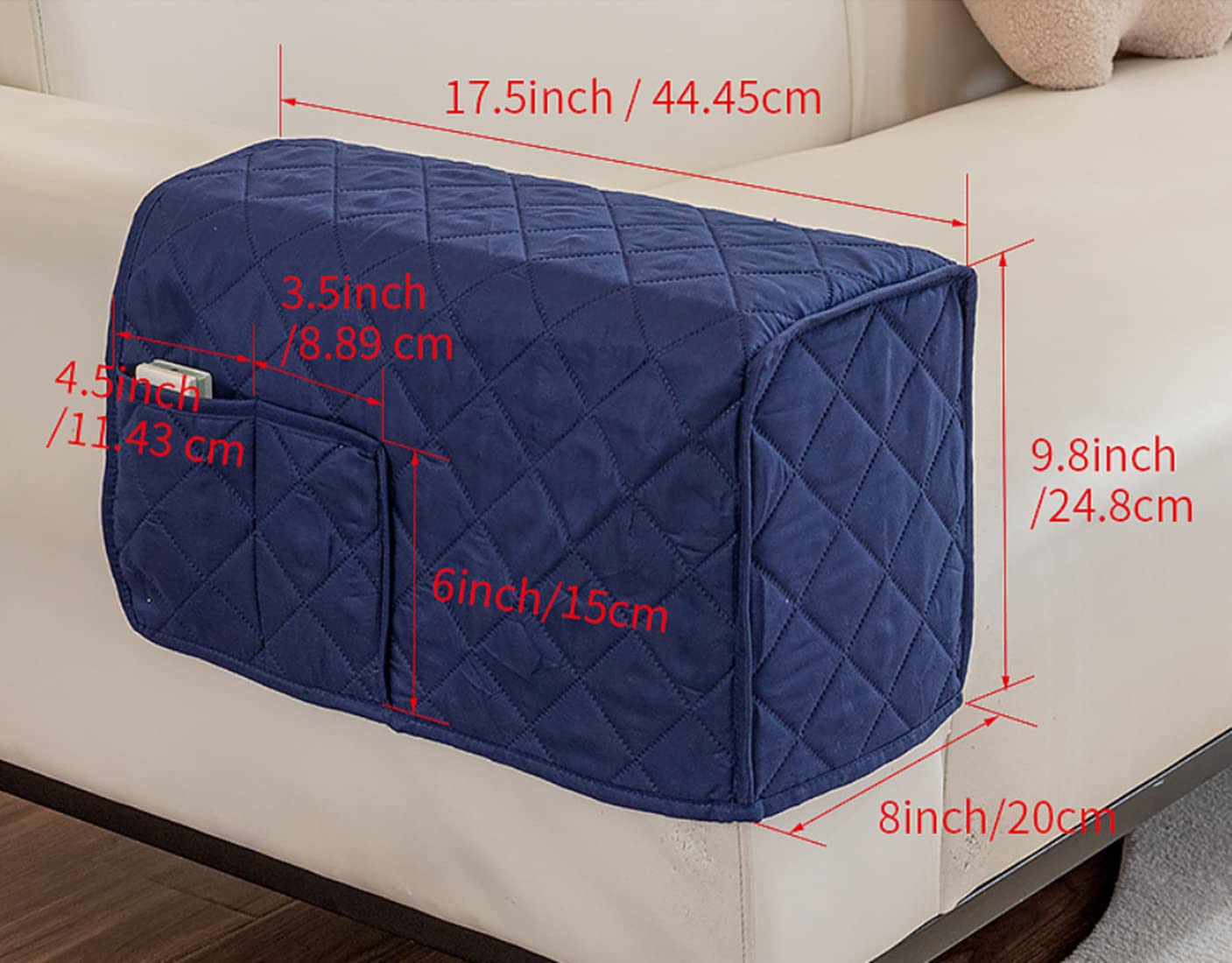 Anti-Slip Armrest Covers with 2 Pockets for Sofa Couch Armchair Caddy Organizer for Remote Control, Phone, Recliner Arm Protector Armrest Covers Set of 2 (Ear Dark Grey)