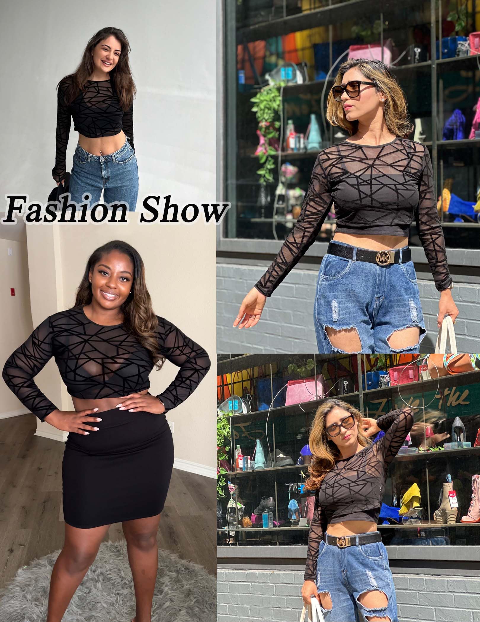 Avidlove Mesh Top Mesh Shirt Mesh Crop Top Sheer Shirts for Women See Through Crop Tops for Women S