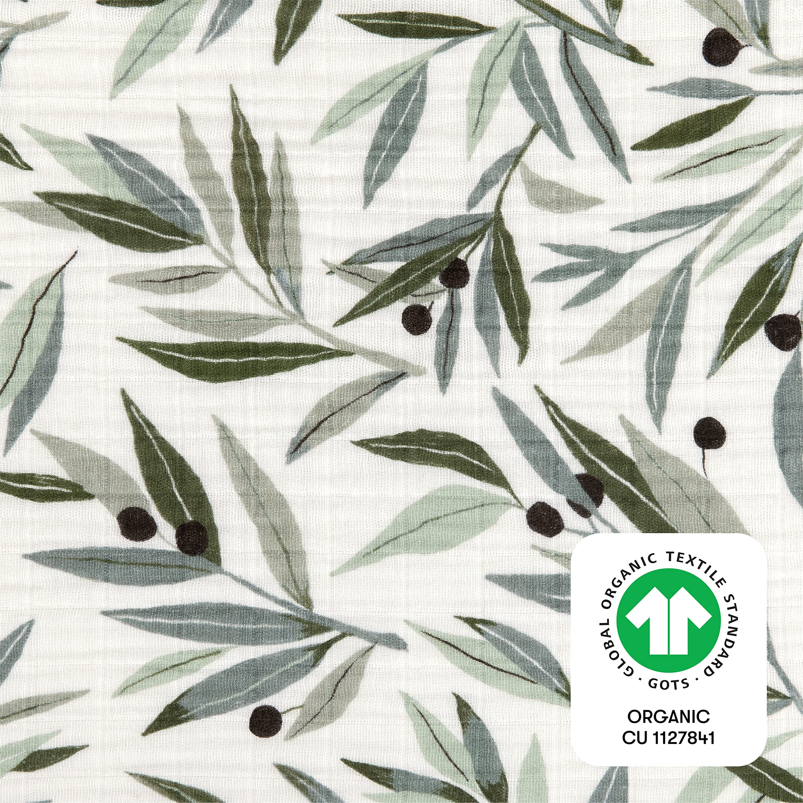 Babyletto 100% Quilted Organic Cotton Changing Pad Cover, GOTS-Certified, Fitted 360°, Ultra-Soft and Breathable Muslin - Olive Branches