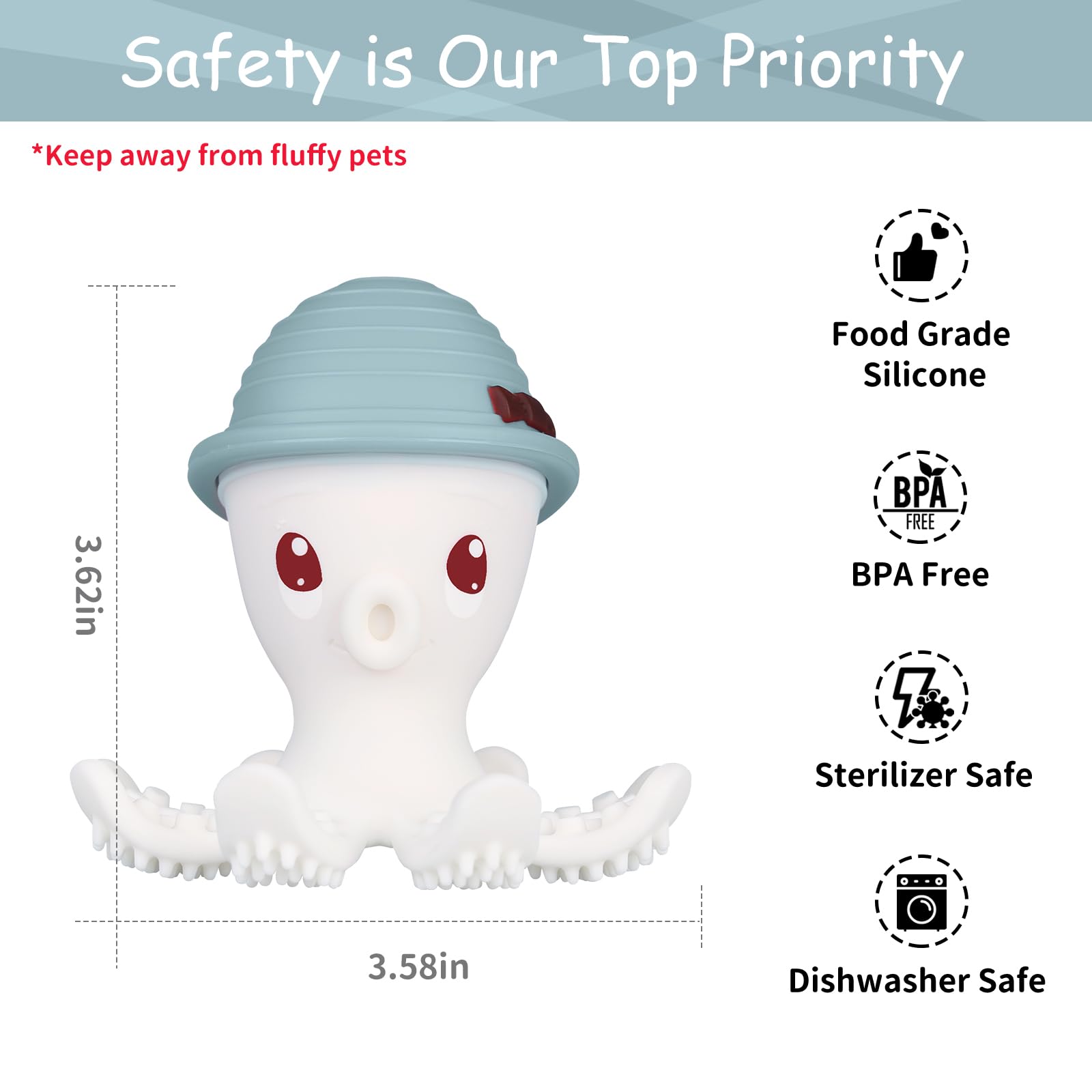 Baby Teether Teething Toys for Babies 3-12 Months, Fun Baby Teething Toys for Infant 12-18 Months, Mombella Octopus Teethers 6 Month Old, Silicone Comfort Chewing Toy for Kids, Iron Green