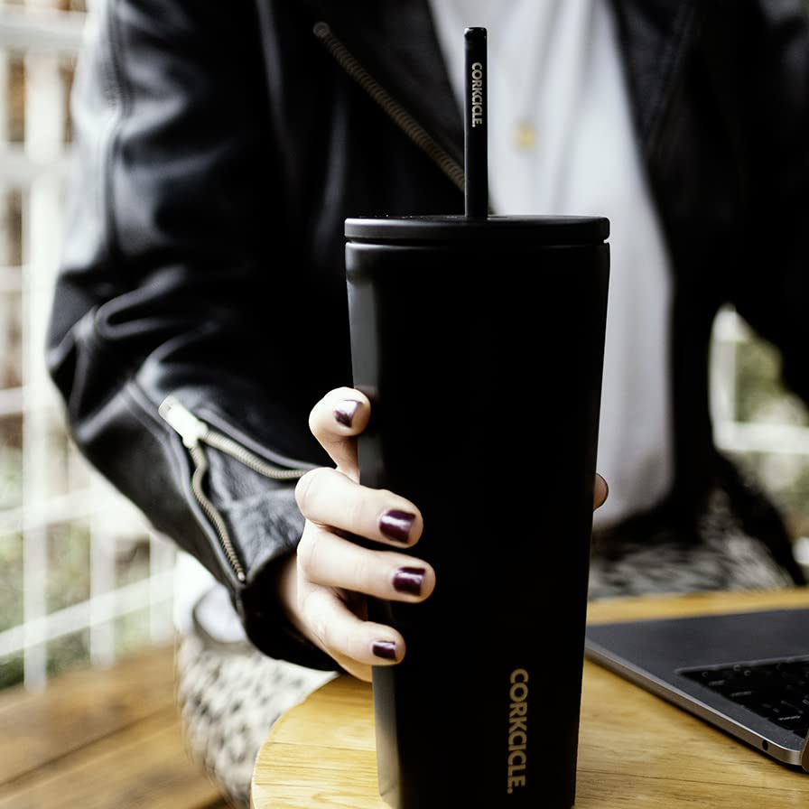 Corkcicle Cold Cup Insulated Tumbler with Lid and Straw, Matte Black, 24 oz – Reusable Water Bottle Keeps Beverages Cold for 12hrs, Hot 5hrs – Cupholder Friendly Tumbler, Lid for Flexible Sipping