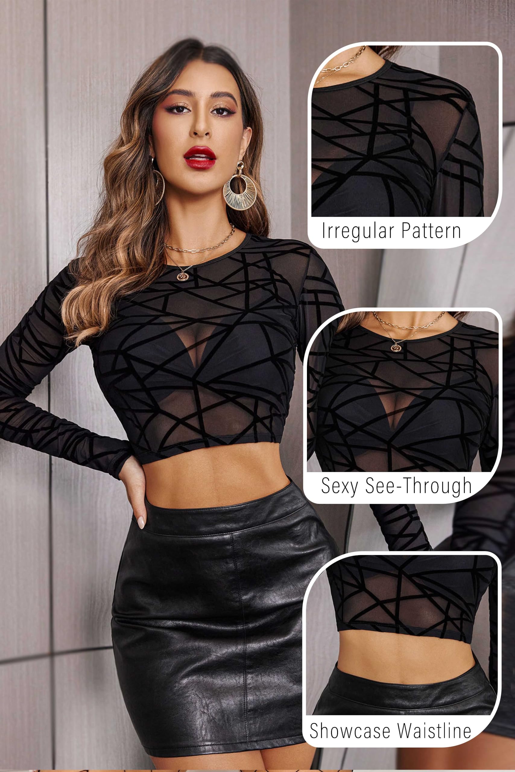 Avidlove Mesh Top Mesh Shirt Mesh Crop Top Sheer Shirts for Women See Through Crop Tops for Women S