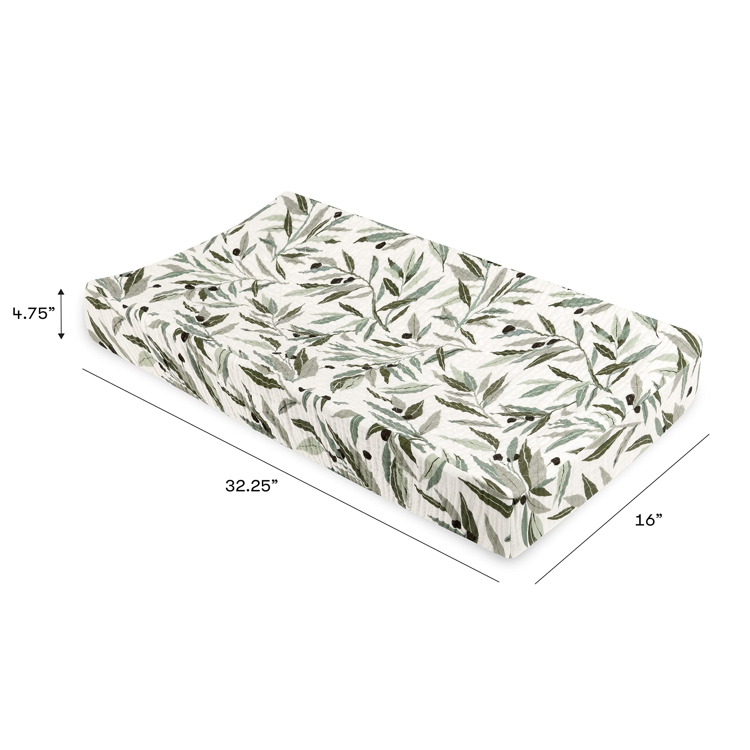 Babyletto 100% Quilted Organic Cotton Changing Pad Cover, GOTS-Certified, Fitted 360°, Ultra-Soft and Breathable Muslin - Olive Branches