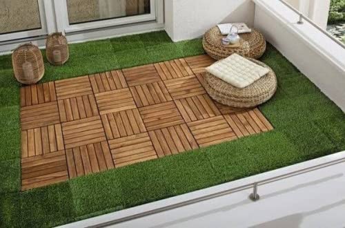 HOUSEBOOK, 9 Packs Artificial Grass Plastic Composite Interlocking Deck Tiles, Indoor/Outdoor, Patio, Balcony, Flooring, D.I.Y Decking, Outdoor, Artificial Grass Tiles, Wholesale Available, 12'x12'