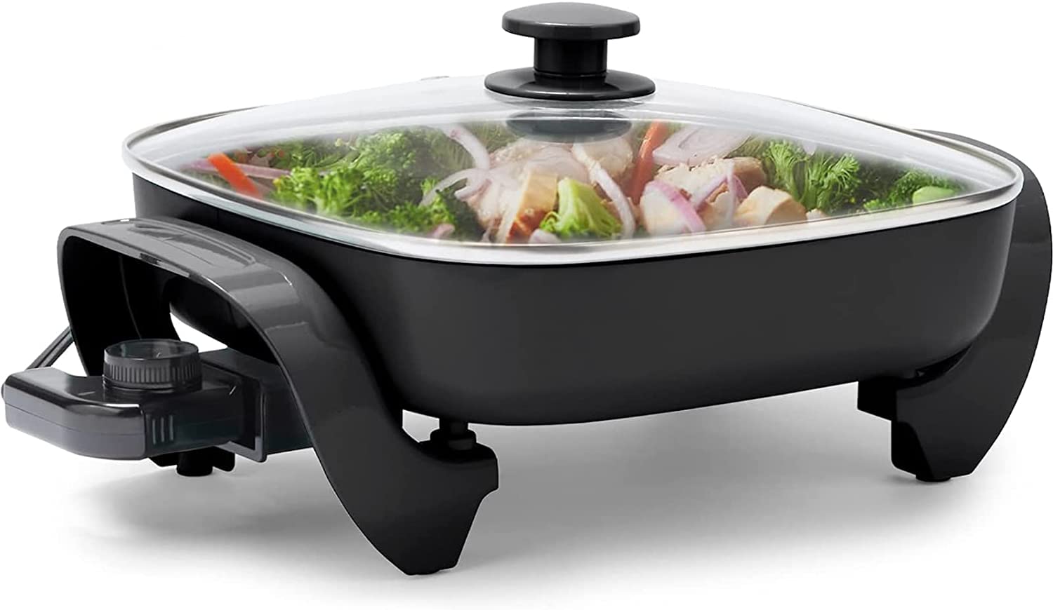 12-inch Ceramic Electric Skillet Nonstick - with Glass Lid, Adjustable Temperature Control (5QT.)