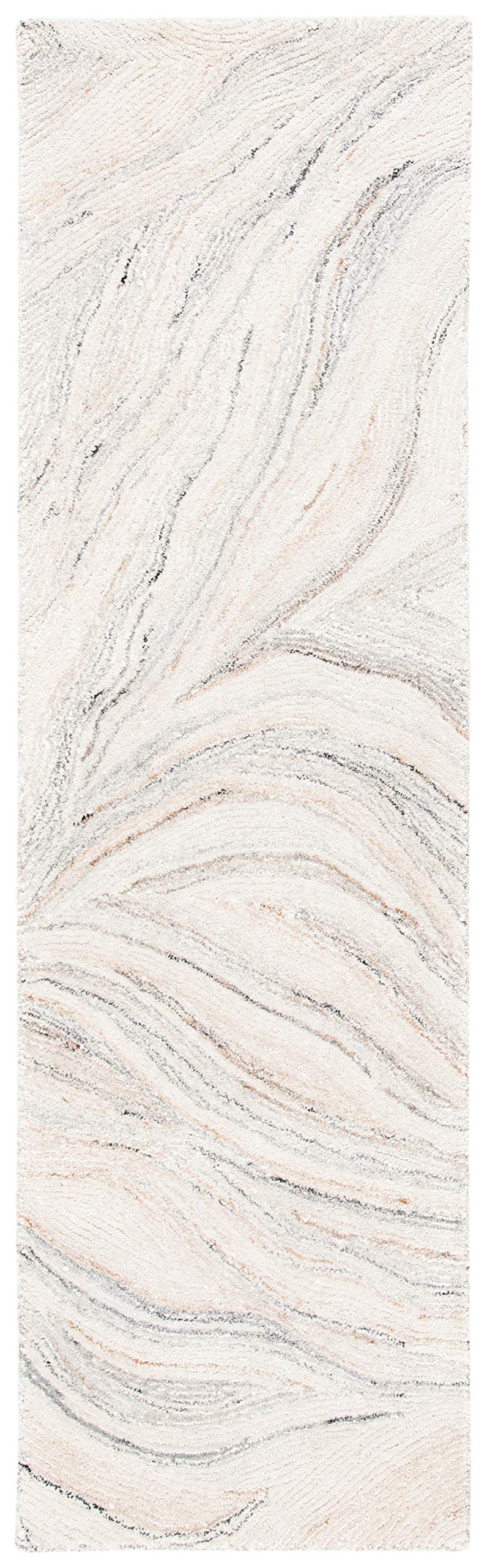 SAFAVIEH Metro Collection Runner Rug - 2'3" x 12', Ivory & Grey, Handmade Modern Abstract Wool, Ideal for High Traffic Areas in Living Room, Bedroom (MET505F)