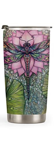 64HYDRO 20oz Dragonfly Gifts for Women, Valentines Day Gifts for Her, Birthday Gifts for Women, Mom, Wife, Daughter, Friends Lotus Flower Dragonfly Tumbler Cup, Travel Coffee Mug with Lid