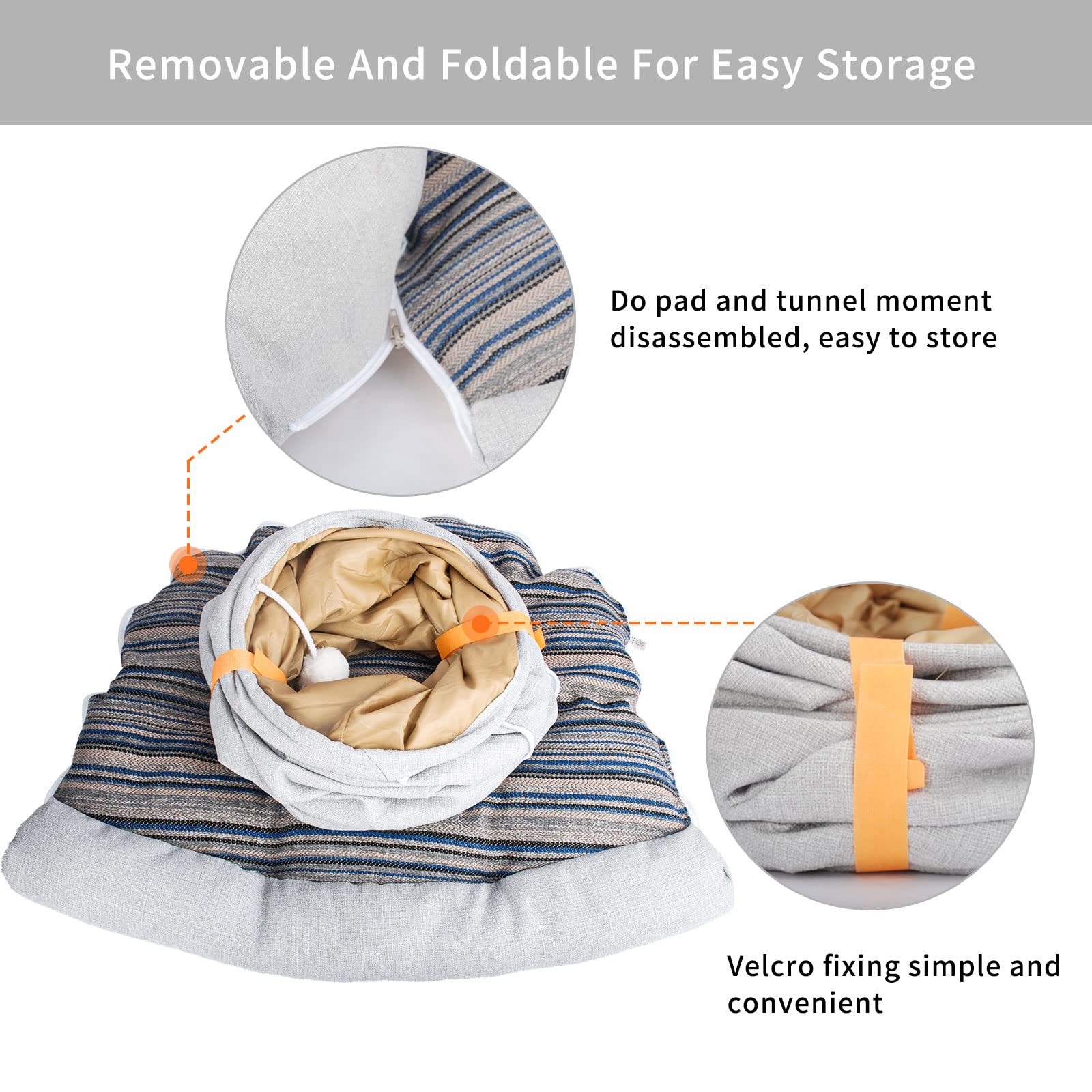ALI2 Rabbit Tunnel Bed 2-in-1 Bunny Play Tunnel Tubes for Rabbit, Guinea Pig, Ferret, Hedgehog with Removable Mat